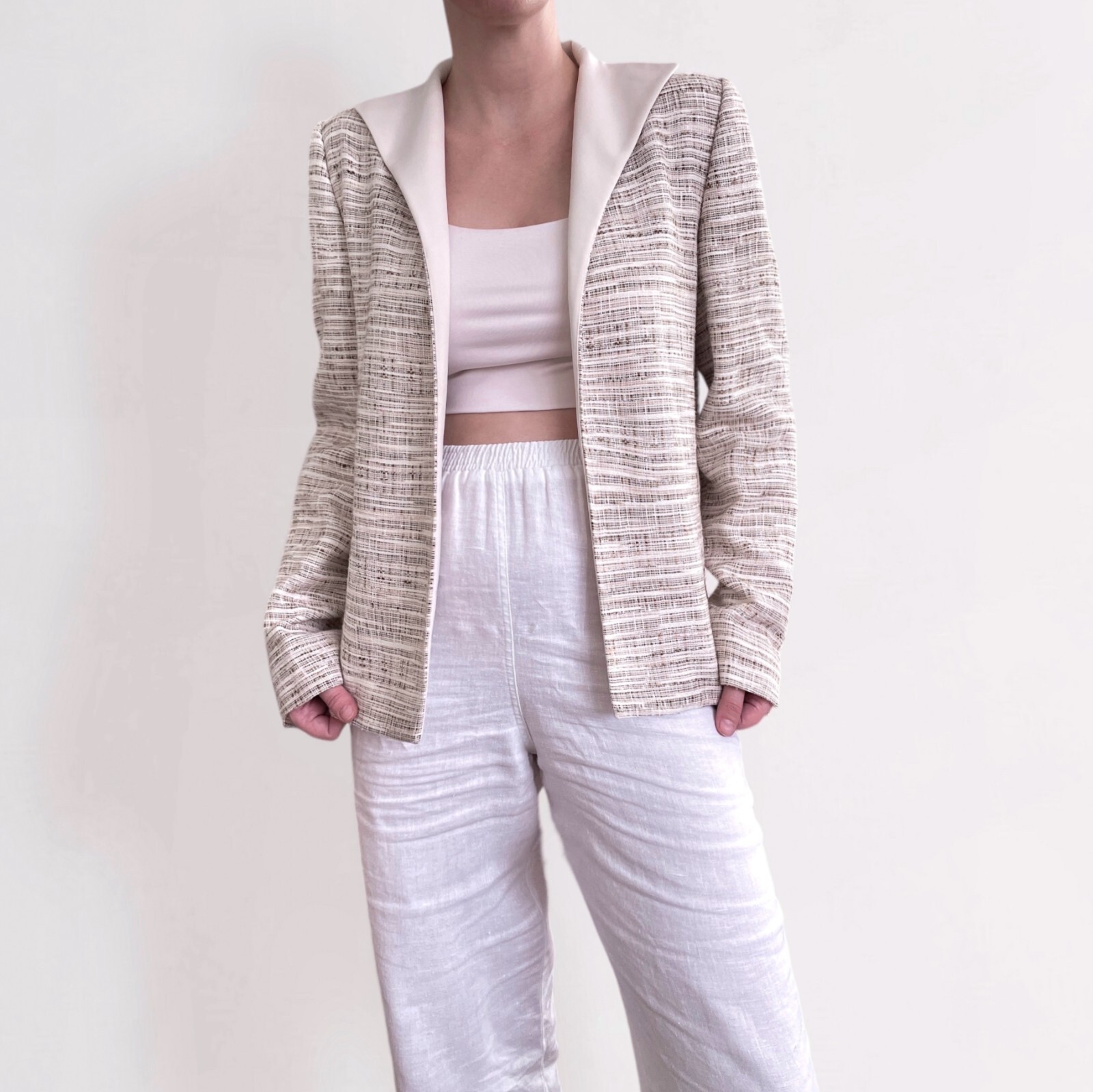 Vintage Tweed Cream Blazer Suit Jacket Size 10 Ivory … - Gem