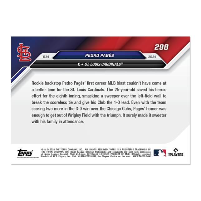 2024 MLB Topps NOW 298 PEDRO PAGES 1st HR ST. LOUIS CARDINALS ROOKIE RC ...