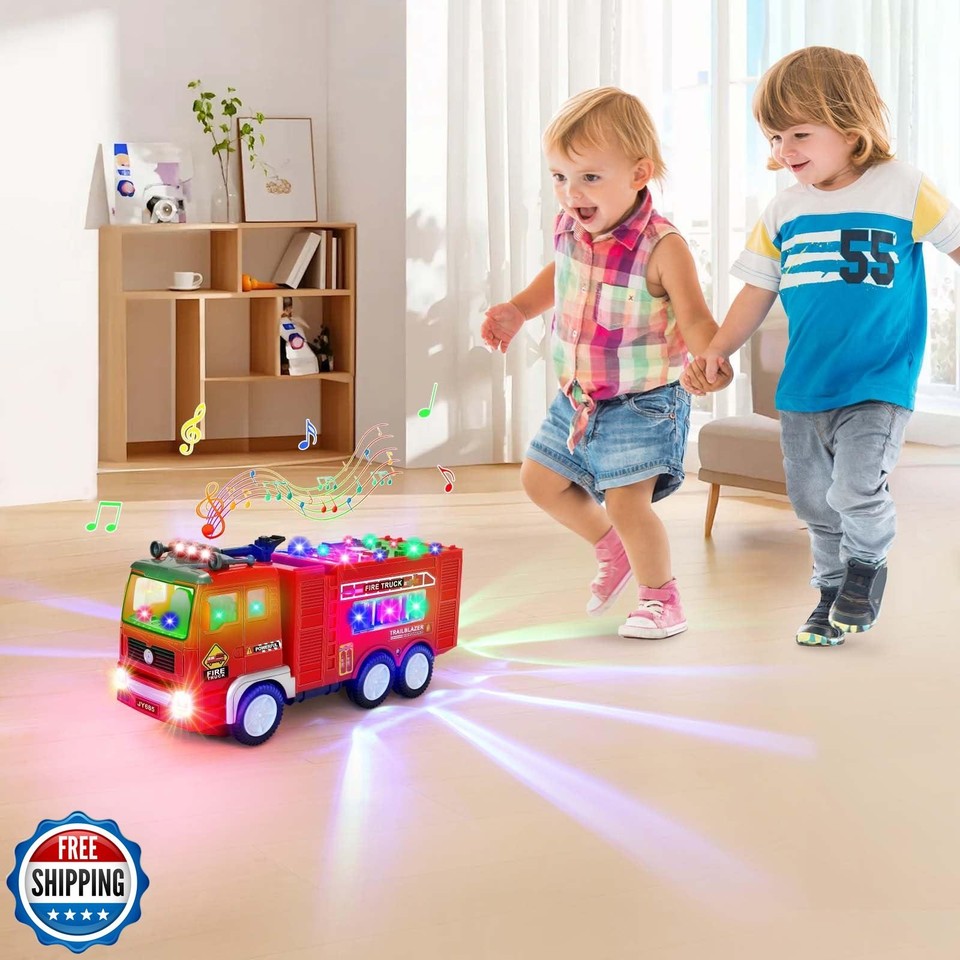 Fire Truck Toy With Music 4D LED Light Automatic Bump Light Up To | eBay