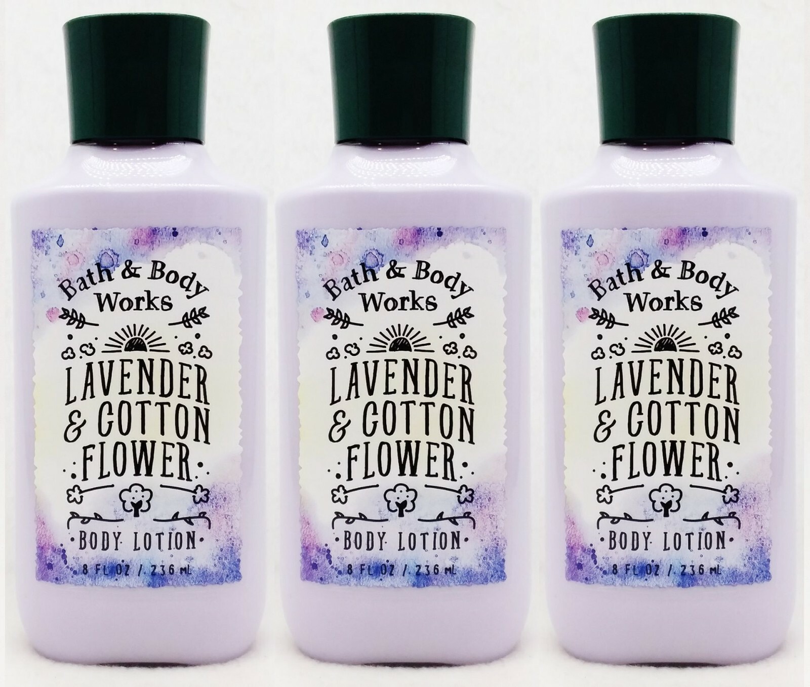 3 Bath & Body Works LAVENDER COTTON FLOWER Lotion Hand Cream Moisture 8 ...