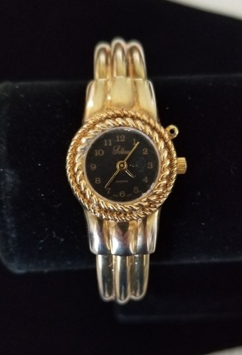 Solina Gold Tone Cuff Watch Ribbed Side Arms 6" - 7" New Battery | eBay
