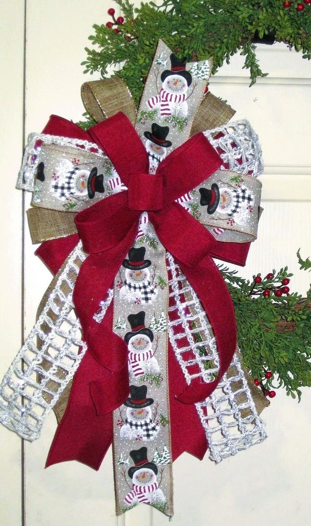 10 “ TAN SNOWMAN BOW for WINTER DOOR WREATH GARLAND LANTERN SWAG # 121 ...