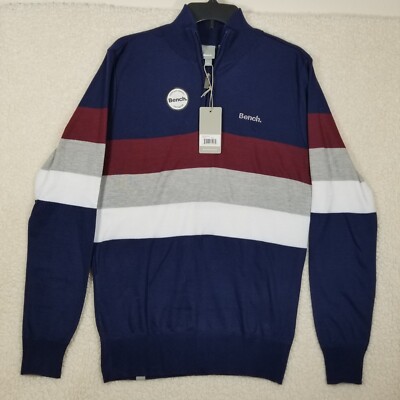 BENCH Men's SuperSoft Knitwear Sweater 1/4 Zip Blue Maroon Gray White ...