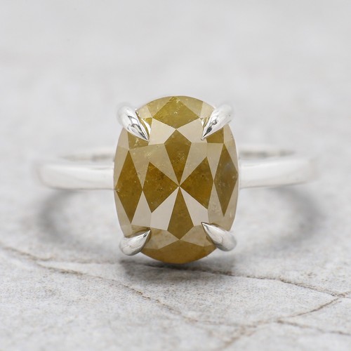 5.01 Ct Oval Shape Yellow Color Diamond Ring 14K White Gold Engagement ...