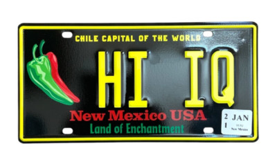 AWARD WINNING GRAPHIC VANITY CHILE LICENSE PLATE " HI IQ " GENIUS MENSA ...