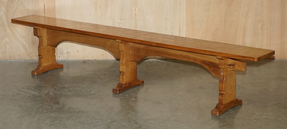 PAIR OF VINTAGE ADZED ROBERT MOUSEMAN THOMPSON DINING ROOM TABLE PEW ...