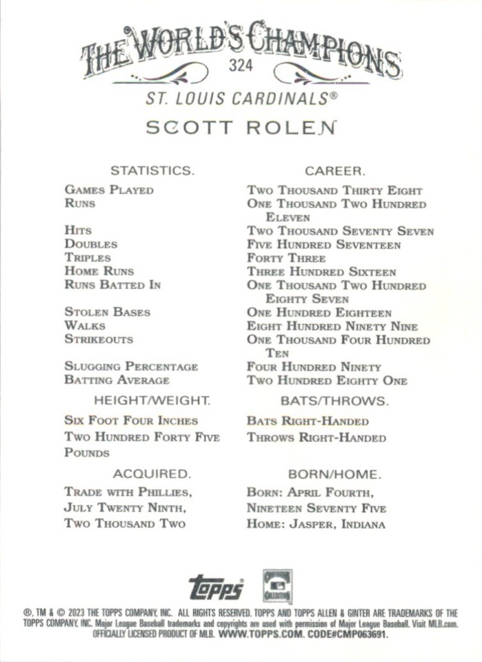 2023 Topps Allen & Ginter Scott Rolen St. Louis Cardinals #324 SP | eBay