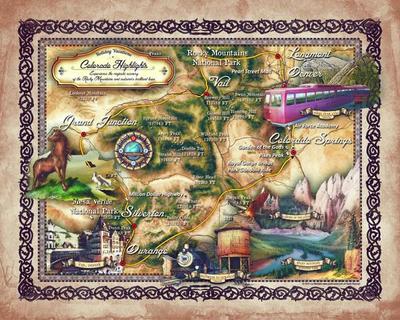 Colorado Highlights Map Art Print Poster Vintage Artwork Wall Decor ...