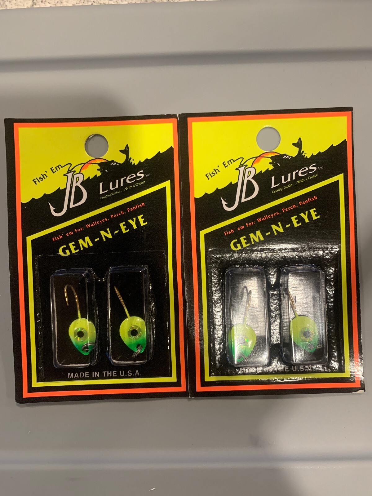 2 Packs JB Lures Gem N Eye Ice Fishing Jigs 1/16oz Green Chartreuse | eBay