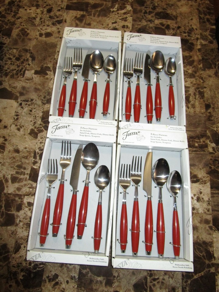 4/ 5PC FIESTA RED PAPRIKA FLATWARE SILVERWARE CUTLERY SET FIESTAWARE ...