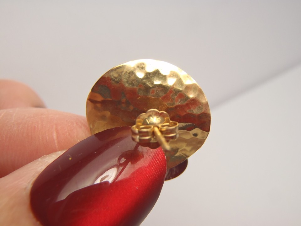 Solid 14K Yellow Gold Pierced Round Hammered Shield Earrings 1.5 Gr ...