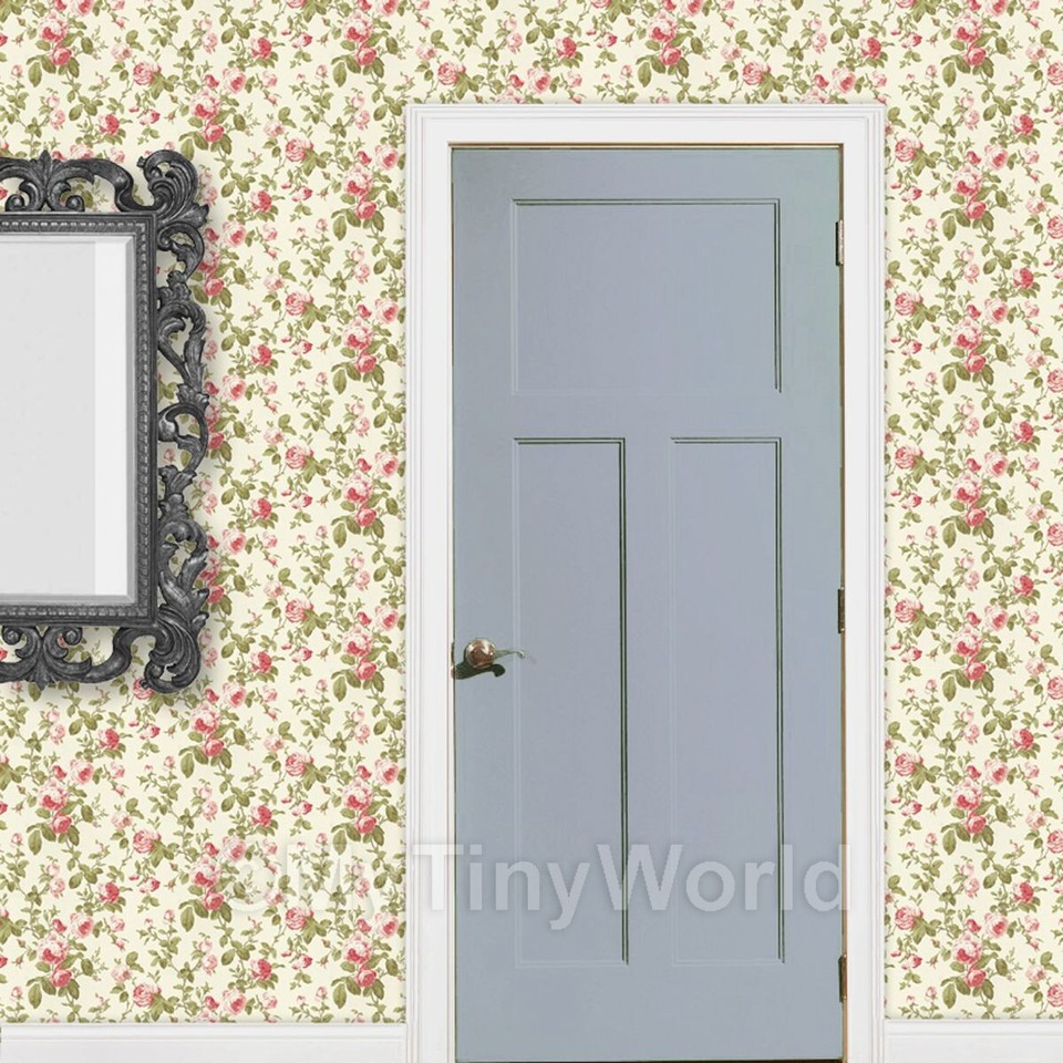 Pack of 5 Dolls House Dark Pink And Red Vintage Trailing Rose Wallpaper ...