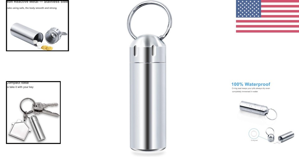 Single Chamber Waterproof Pill Keychain - Travel-Friendly Stainless ...