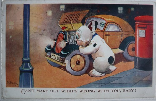 OLD POSTCARD 1945 CARTOON BONZO DOG CAR BREAK DOWN | eBay