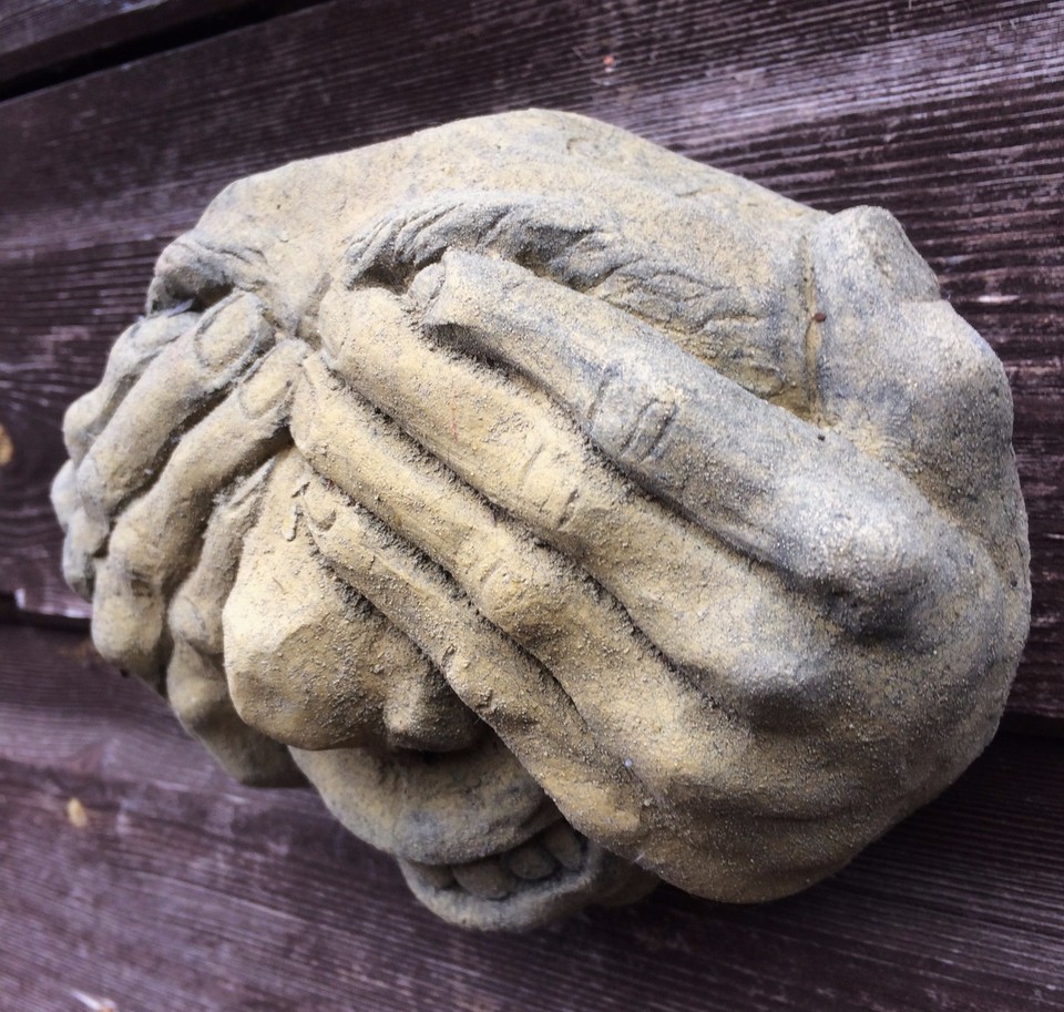 Ugly faces gargoyle STONE wall plaques set 3 See Hear Speak no Evil ...