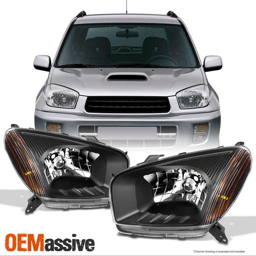 Fits 2001 2002 2003 Toyota RAV-4 Black Bezel Headlights Headlamp ...