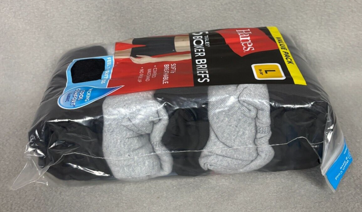 Hanes Men 5-Pack Assorted Tagless Boxer Briefs Black/Gray Large New ...