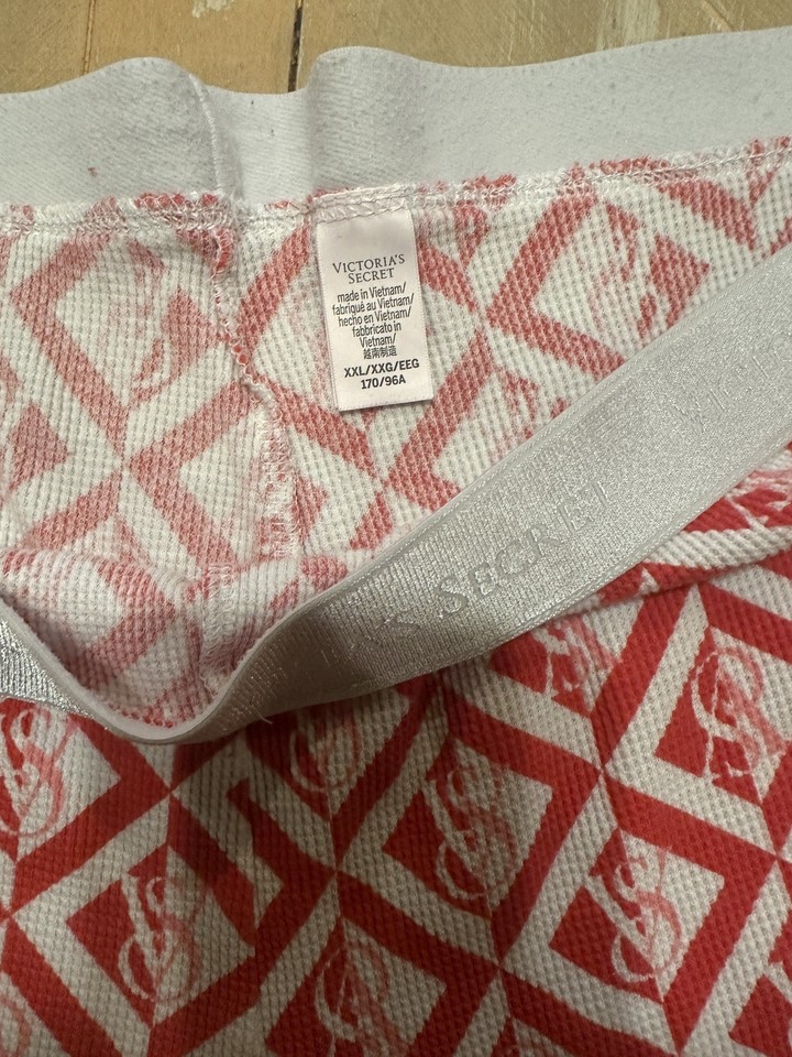 Victoria Secret Pajama Set XXL Top & Bottom Red White Pink Thermal PJ ...