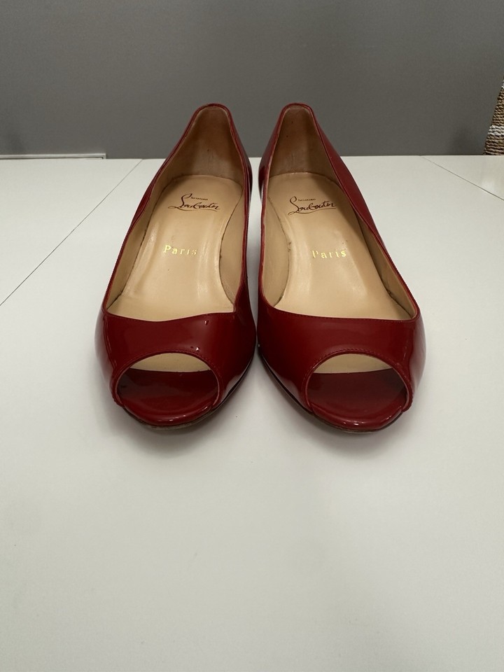 Christian Louboutin Red Patent Leather Peep Toe Kitten Heels 37 | eBay