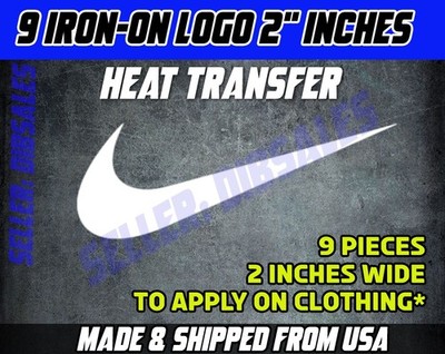 Swoosh Nike Heat Transfer pack of 9 Iron On Logo 2" pick your color ...