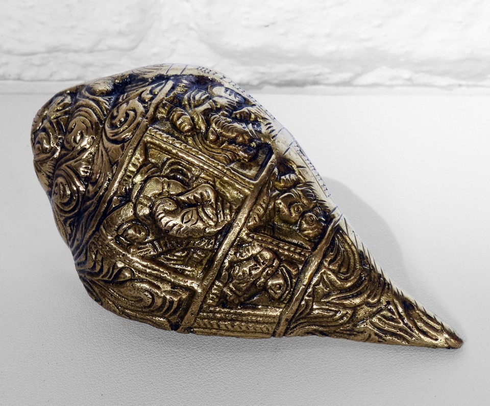 Weighty Brass Ganesha Shankh Conch Shell, 13cm Length. Beautiful ...