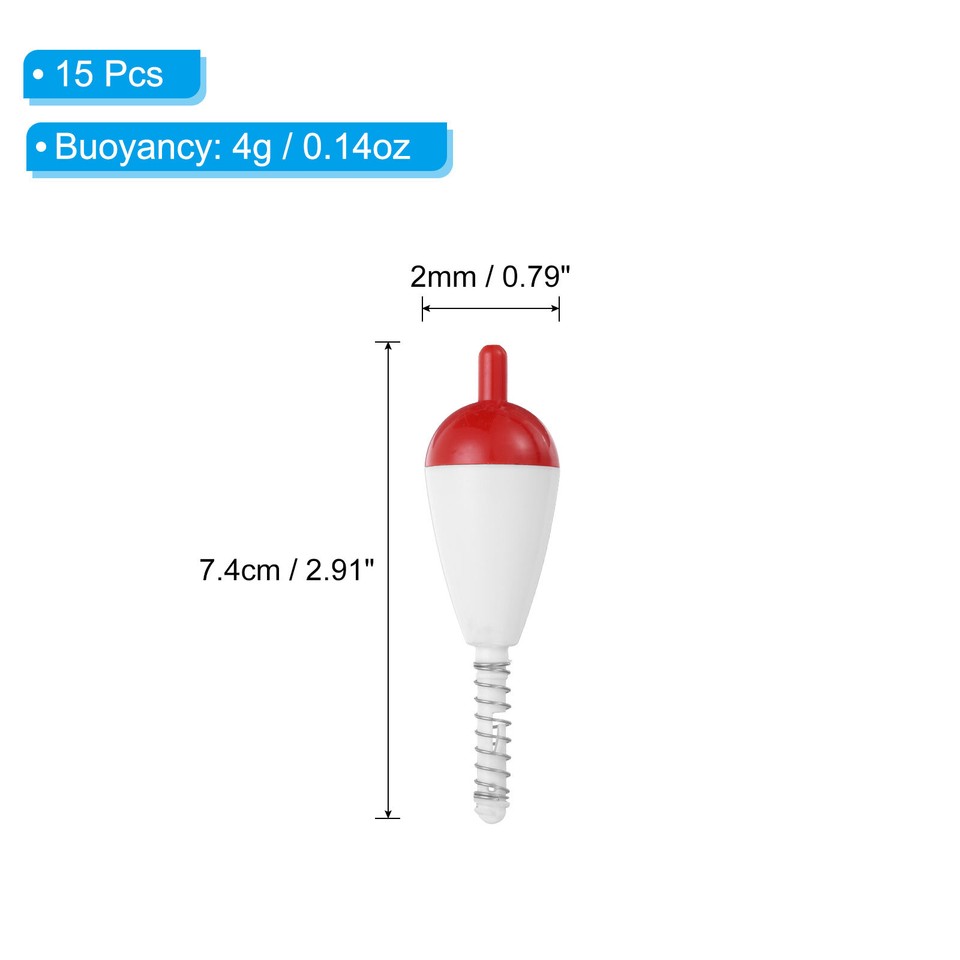 15pcs Fishing Float Bobbers Hard ABS Oval Stick Spring Slip Bobber Red ...