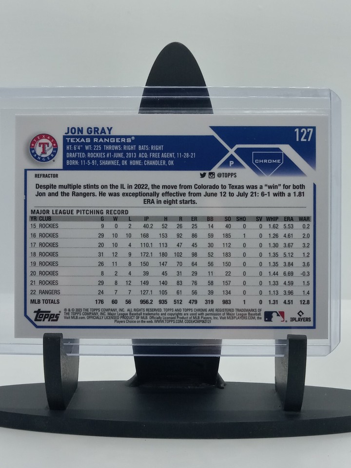 2023 Topps Chrome Jon Gray #127 Refractor Card Texas Rangers | eBay