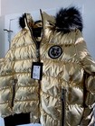 Avenue George V Paris Puffer Jacket Gold Rhinestone High Fur on Hood ...