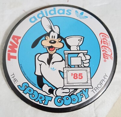 1985 Disney The Sport Goofy Trophy Button. Adidas, Coca Cola, TWA.VGC ...