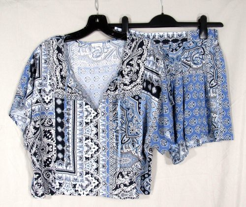 EN CREME 2-Piece Outfit Set BLUE/WHITE Boho Print RAYON CHALLIS Top ...