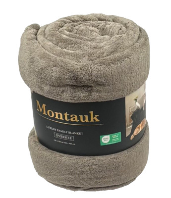 MONTAUK Oversized Luxury Family Fleece Blanket 120 x 120 in - Brown ...