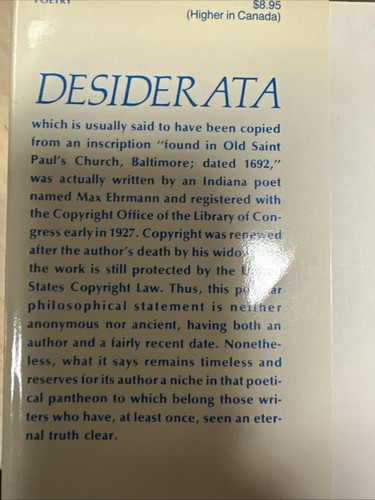 Book Desiderata by Indiana Poet Max Ehrmann philosophy poetry | eBay