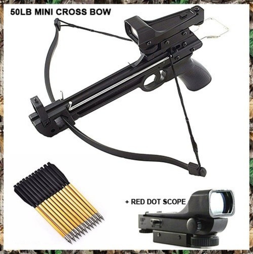 MINI 50 LB ARCHERY HUNTING Gun PISTOL CROSSBOW W/ 15 BOLTS ARROWS XBOW ...