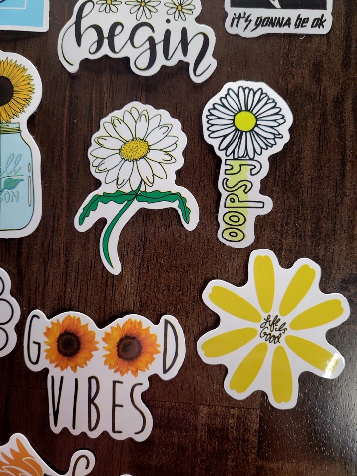 STICKERS x 10 Positive Reminder Inspiration Sunflowers Good Vibes Daisy ...