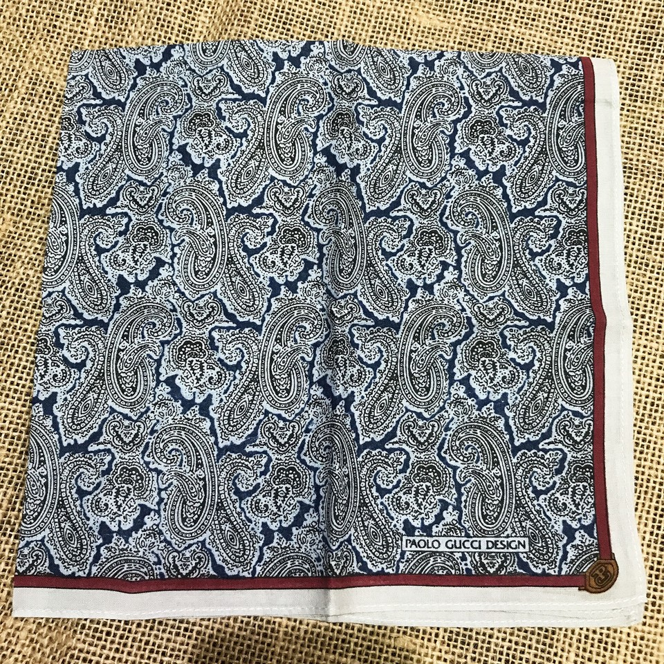 ART CLASSIC BLUE PAISLE WAVE HANDKERCHIEF VTG BLUE COTTON MEN POCKET ...