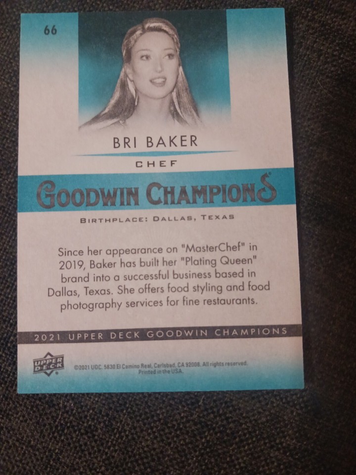 2021 Upper Deck Goodwin Champions Bri Baker Turquoise Parallel #66 Chef ...