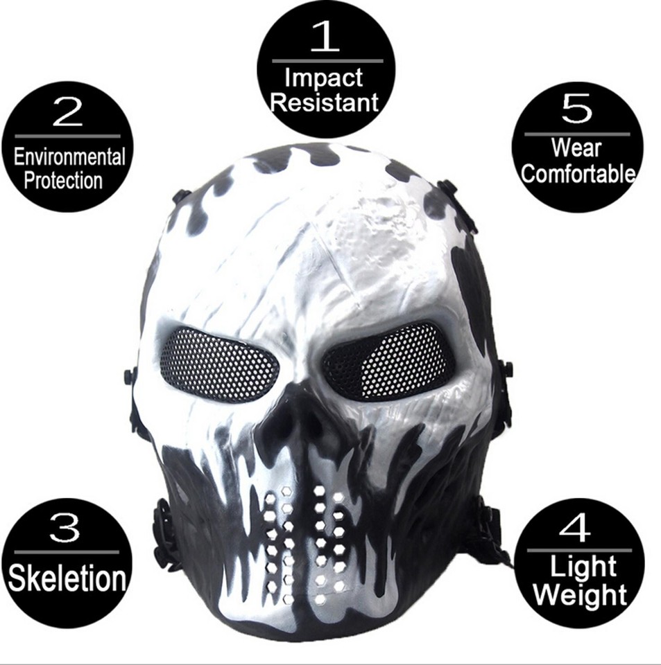 Airsoft Paintball Tactical Full Face Protection Skull Mask Skeleton ...