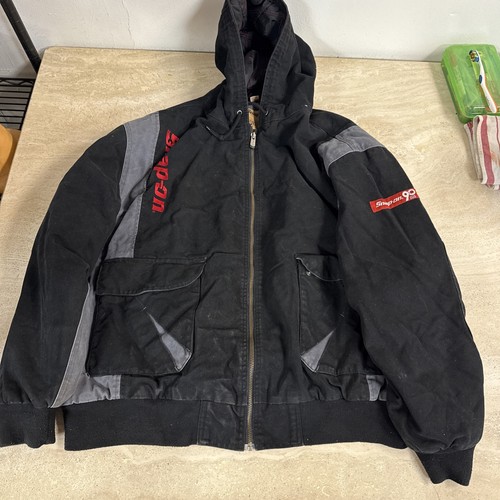 Snap On Tools Men’s Black Gray Canvas Quilted Lined Jacket Spell Out ...