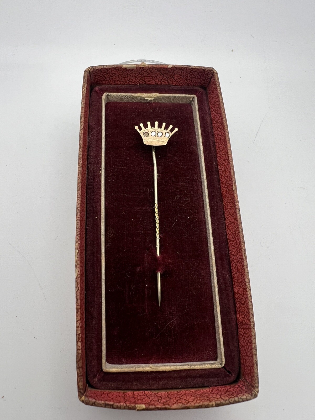 Antique Gold Toned Gem Crown Stick Pin - Gem