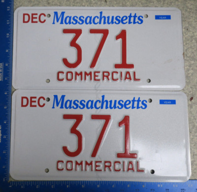 Massachusetts License Plate Tag 1990's Commercial Truck Pair Set 371 ...