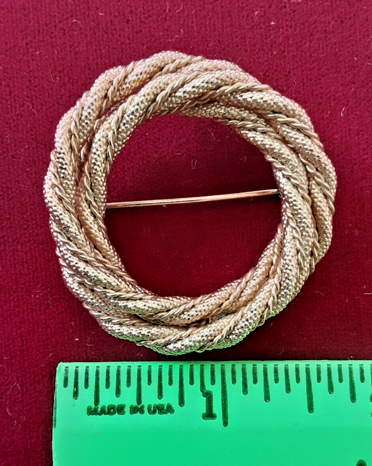 Vintage Napier Brooch Pin GOLD TONE DOUBLE TWISTED ROPE Circle Signed ...