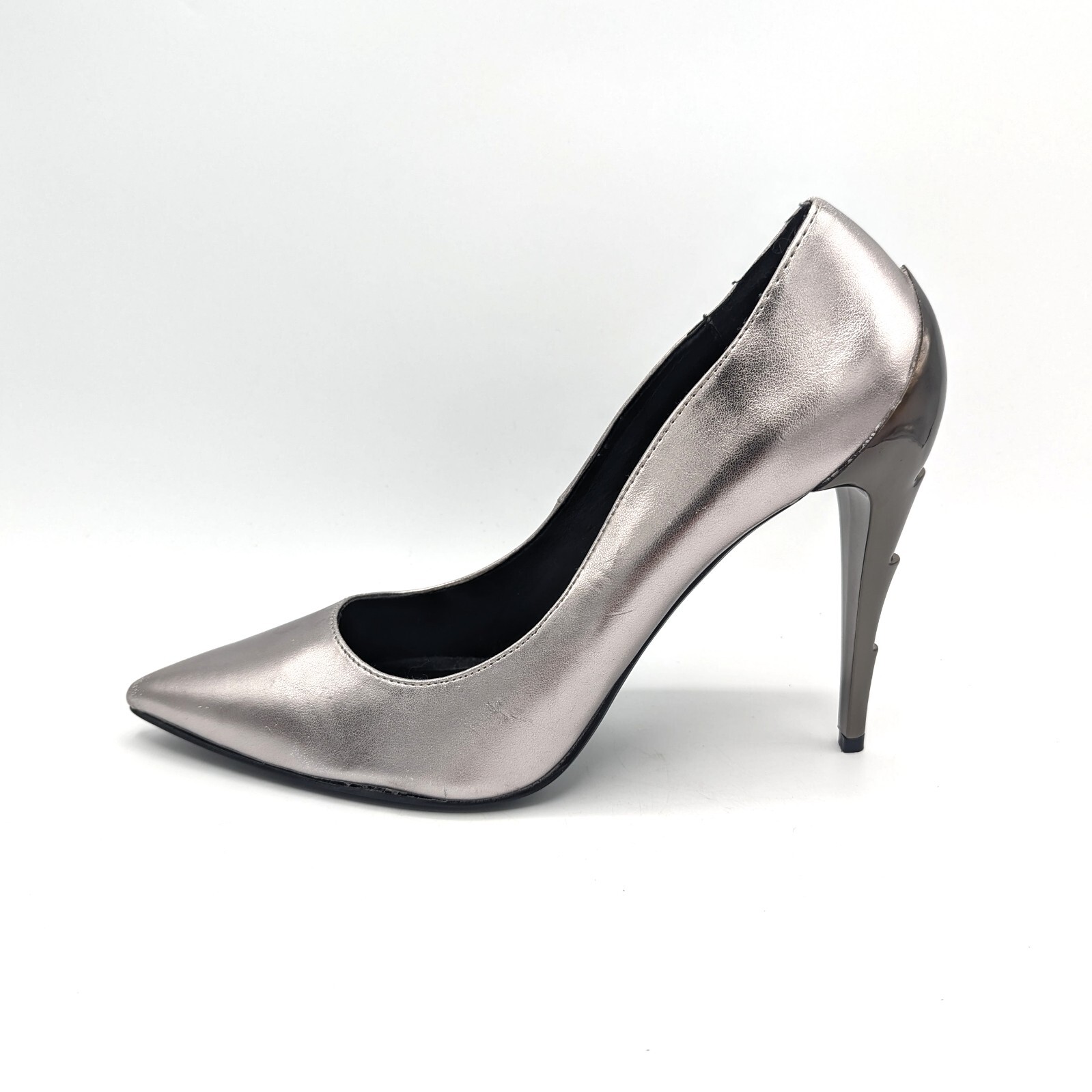 Demonia Voltage Pewter Chrome Lightning Bolt 4.5" Heels Pointy Toe ...