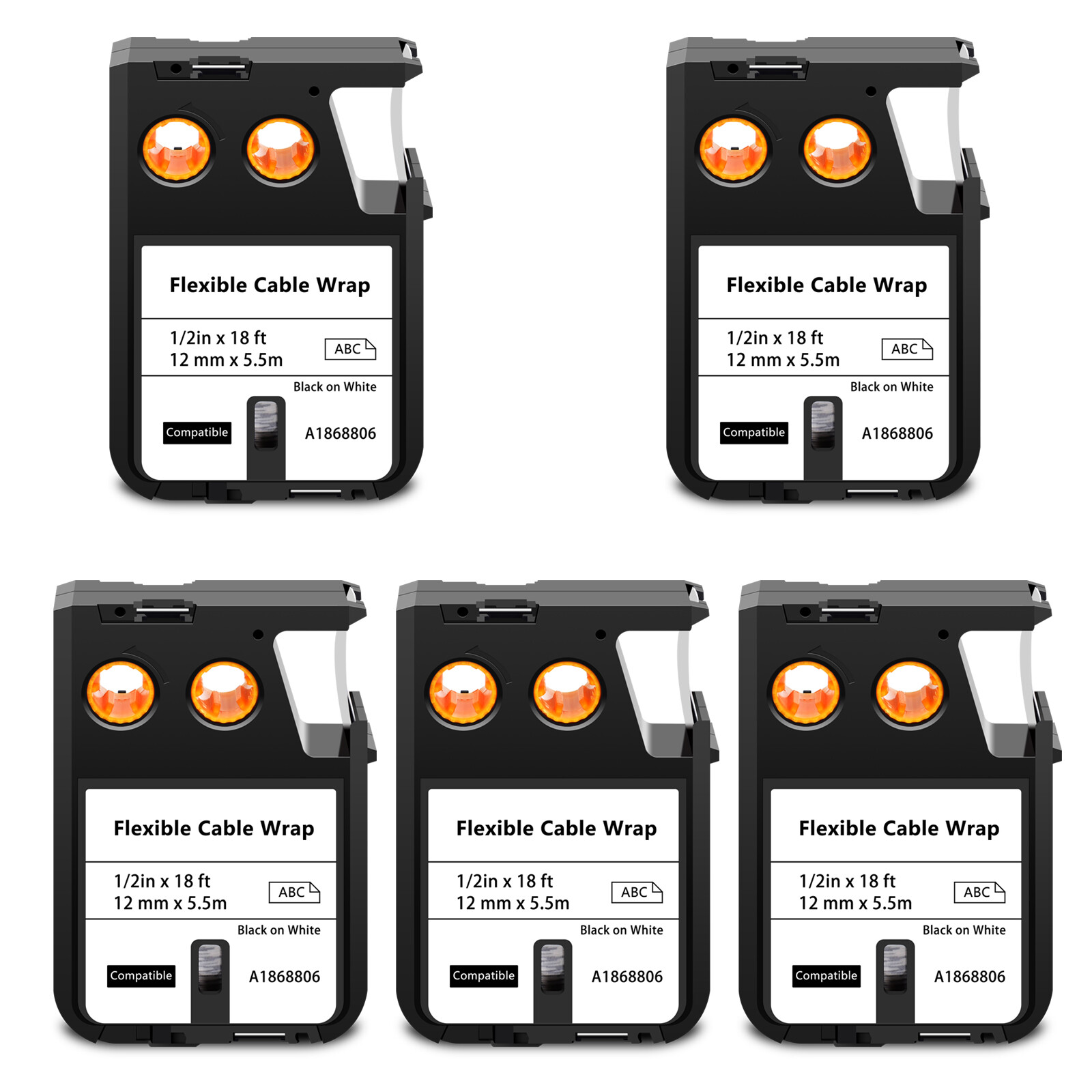 5PK for DYMO XTL-300 500 Flexible Cable Wrap 12mm White 1868806 Nylon ...