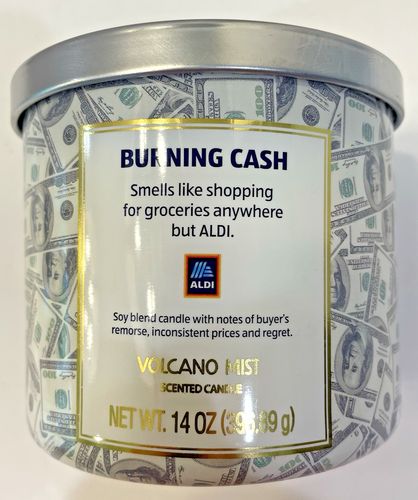 ALDI 50th Anniversary Burning Cash Volcano Mist Candle 14oz 3 Wick ...