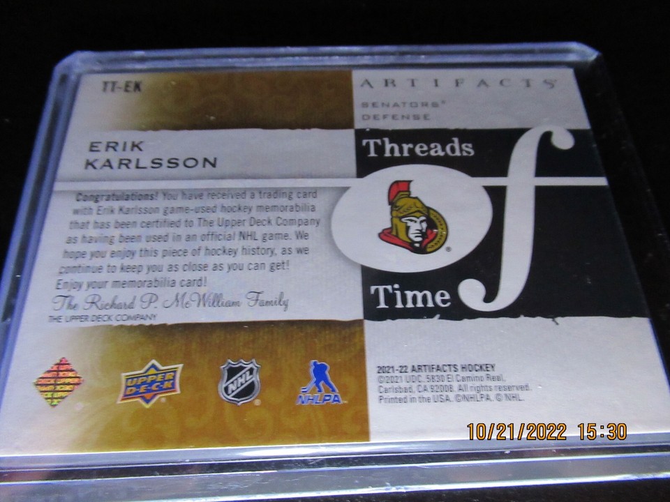 2021-22 UD Artifacts Threads Of Time Erik Karlsson #TT-EK Senators | eBay