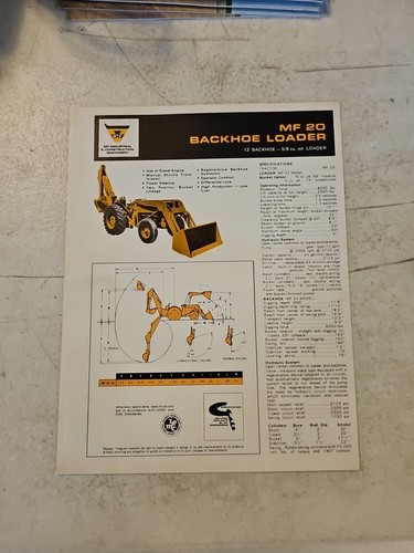 Vintage 1969 MASSEY-FERGUSON 20 Backhoe Loader Dealer Sales Brochure ...