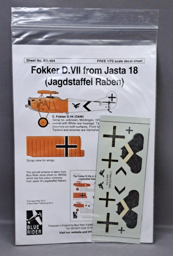 Fokker D.VII from jasta 18 (jagdstaffel raben) sheet N. br-904 1/72 ...