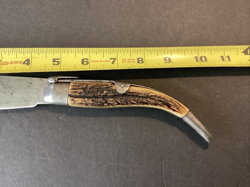 Rare Navaja Ratcheting Folding Spanish Knife Stag Horn Hunting Scene ...