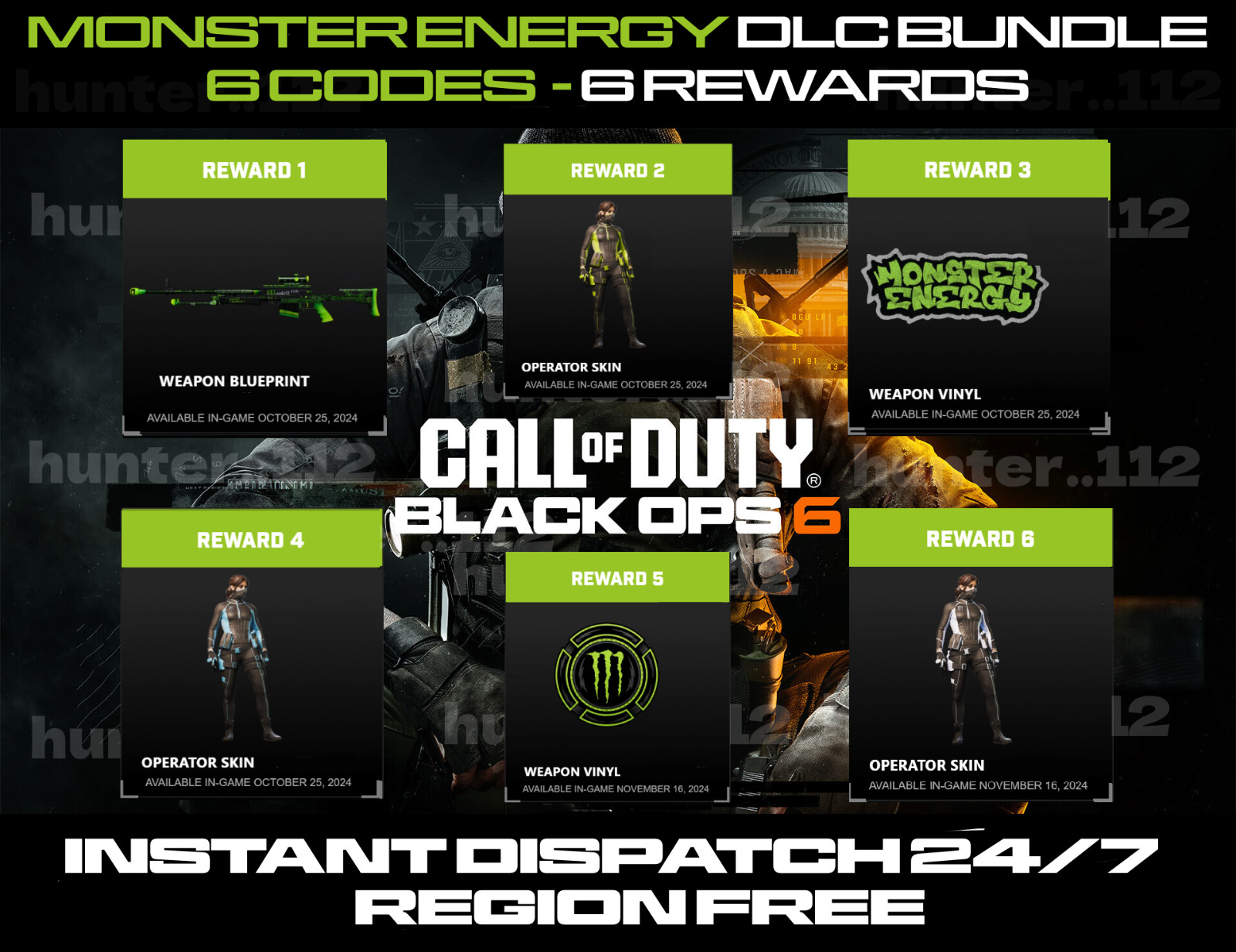 Call of Duty Black Ops 6 Monster Energy Full Set Codes Operator Skins ...