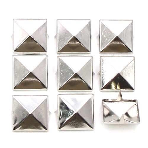 100Pcs Silver Pyramid Rivets Metal Square Studs Clothes Leathercraft ...